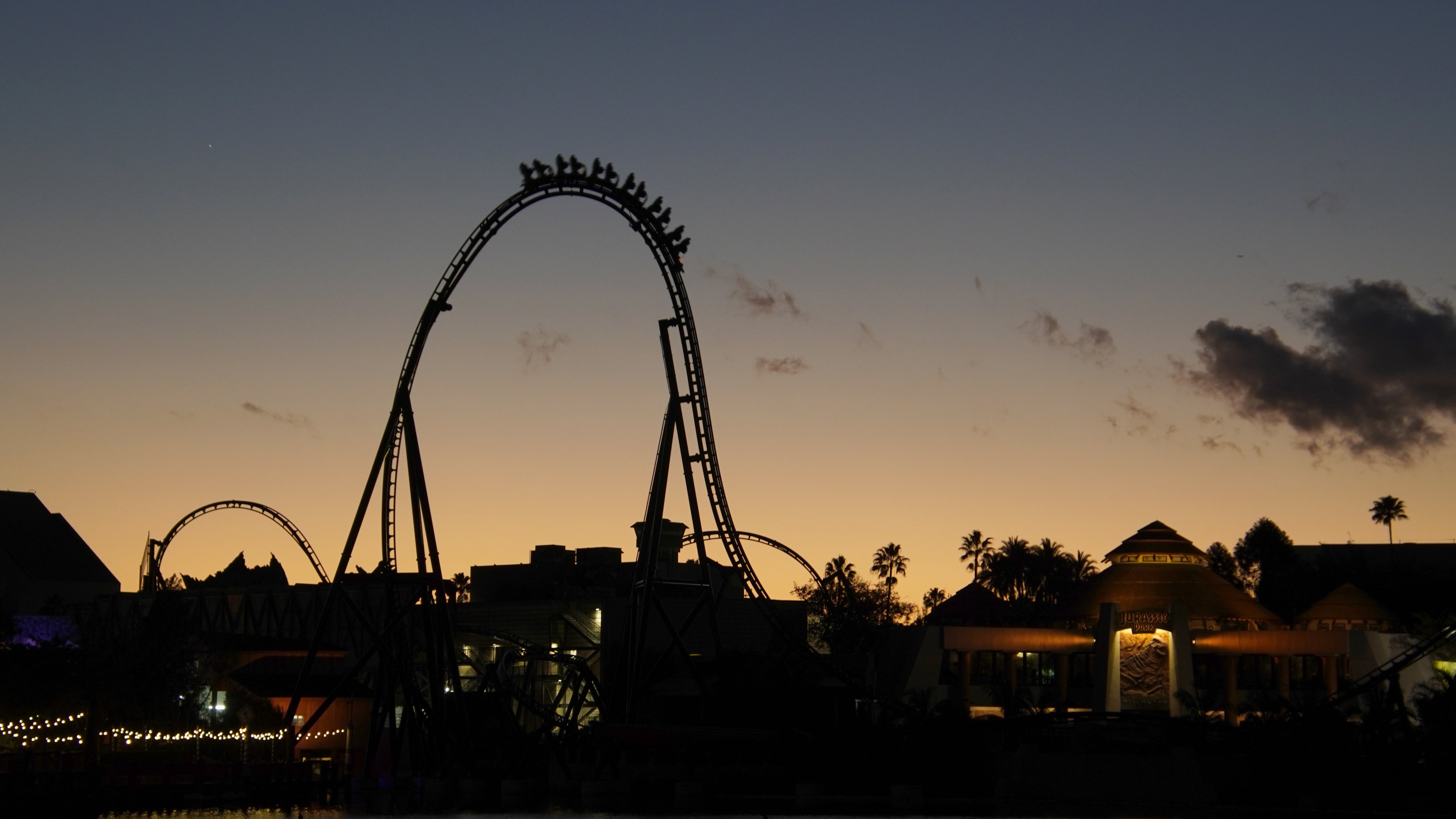 Sunset and Nighttime Photos of Jurassic World VelociCoaster