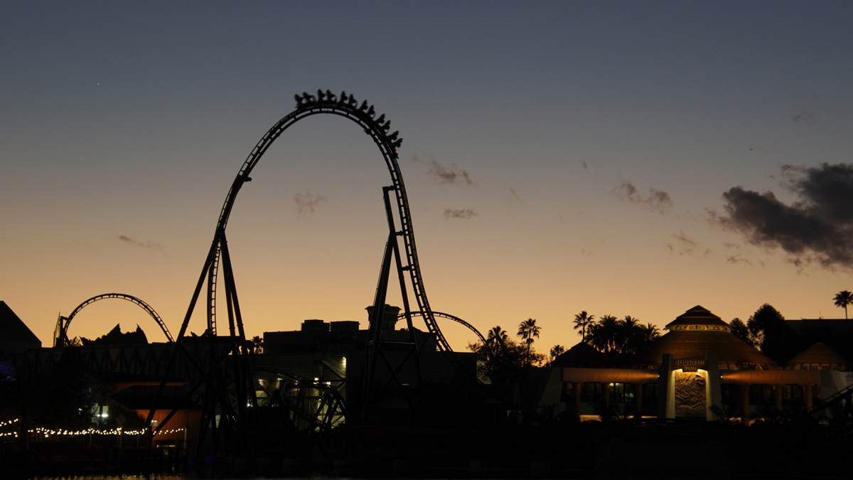 Sunset and Nighttime Photos of Jurassic World VelociCoaster